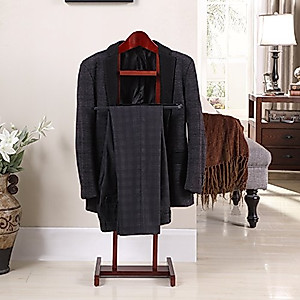 Proman Products Lancaster Suit Valet Stand VL36141 with Tray, Contour Hanger, Trouser Bar, 17" W x 12" D x 42" H, Mahogany