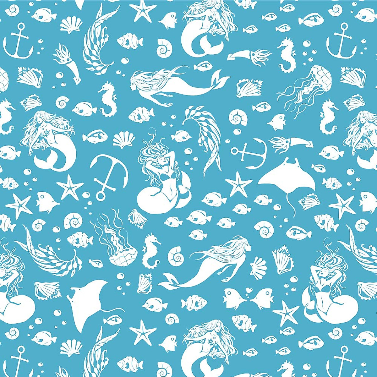 GRAPHICS & MORE Blue Mermaid Pattern with Seashells Fish Manta Rays Ocean Gift Wrap Wrapping Paper Rolls