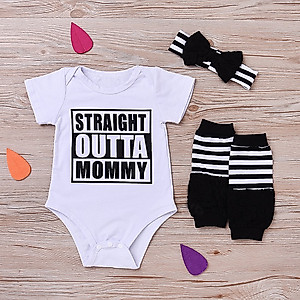 3PCS Outfit Set Newborn Toddler Baby Girl Clothes Romper+ Leg Warmers+ Bow Headband (70(0-3M), White)