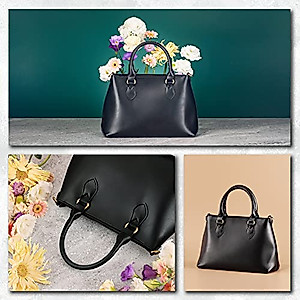 Top Handle Vegan Leather Satchel Bag For Women (Black) Retro Faux Casual Purse Classic Vintage Simple Shoulder Handbag
