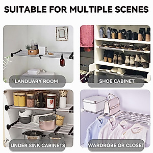 Yuanjimi 33 to 46 Inches, Closet Shelves,Wall Mounted Tension Shelf,Expandable Easy to Install for Pantry, Closet, Laundry, Utility Storage, Stainless Steel, Silver + Black