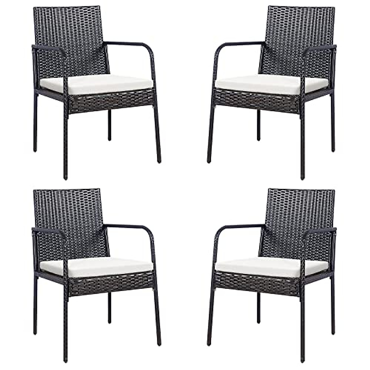 RELAX4LIFE Set of 4 Outdoor Dining Chairs, All-Weather PE Rattan Patio Chairs with Comfy Cushions, Outside Rattan Arm Chairs for Backyard, Poolside and Garden Lawn Chairs Set