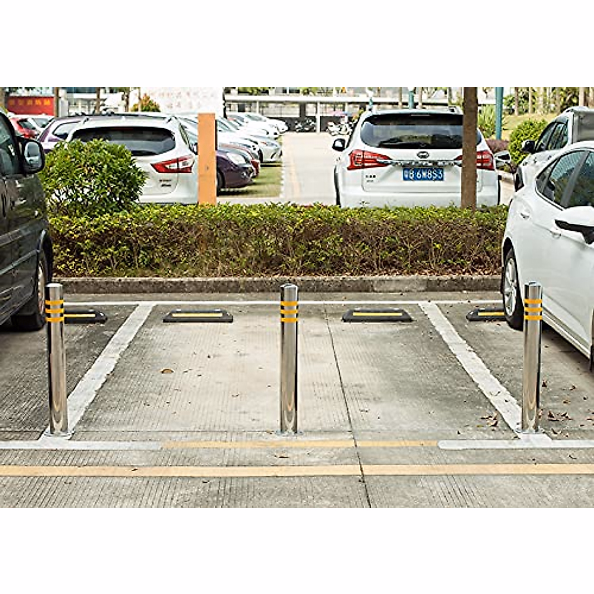 2pcs Stainless Steel Garage Space Barrier,Private Car Parking Space Lock,Easy Installation Lockable Parking Barrier(800×76mm/31.5×3in)