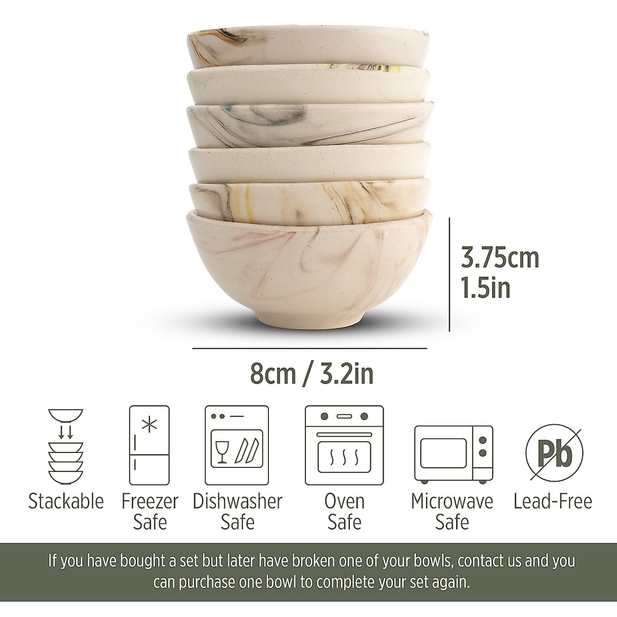 Bascuda® Small Ceramic Bowls Set of 6 with Gift Box - Snack Bowls for Tapas, Dessert, Nuts, Olive, Soy Sauce Dish, Dip - Colourful Decorative Moroccan Spanish Mexican - Decorative Bowl - 3.14 Inches