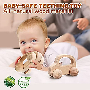 TOY Life Wooden Toys Cars, Montessori Toys for Babies 0-6-12 Months, Baby Rattle Toy Cars for Toddlers 1-3, Wooden Baby Toys for 1 + Year Old, Baby Boy Nursery Decor Natural Wood Rattle Baby Push Cars