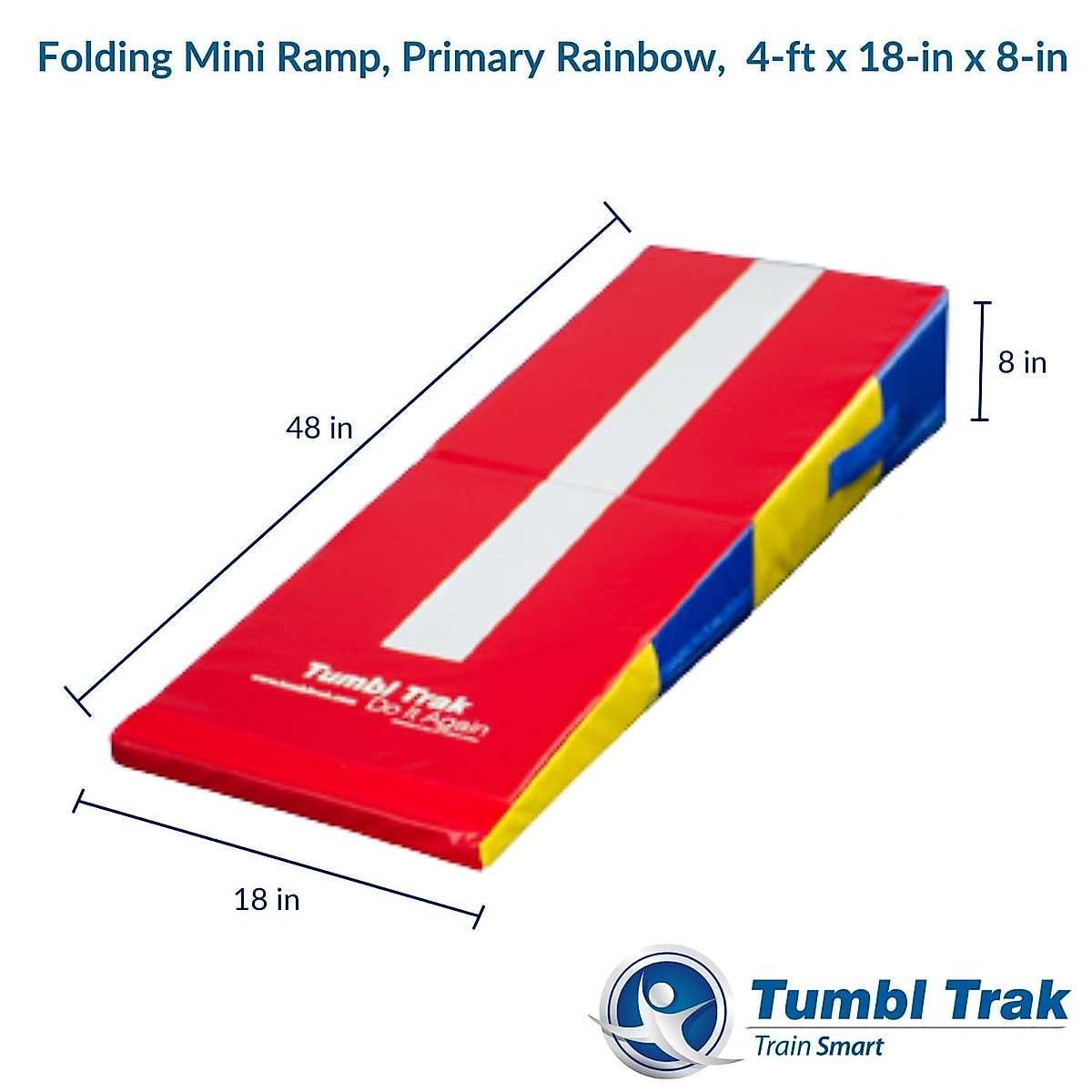Tumbl Trak Folding Mini Ramp, Primary Rainbow, 4 ft x 18 in x 8 in