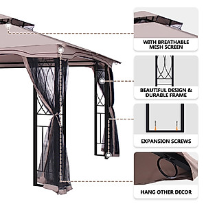 GARTOO 11'x13' Outdoor Patio Gazebo - Porch Gazebo with Polyester Roof & Breathable Netting, Best for Garden, Lawn, Backyard Deck (Taupe)