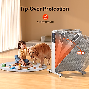 Landeagle Radiator Space Heater with Thermostat, 360° surround heating, Portable Heater with Remote Control, 1500W Electric Heater with Tip-over & Overheat Protection, 12H Timer for Indoor Use (Grey)