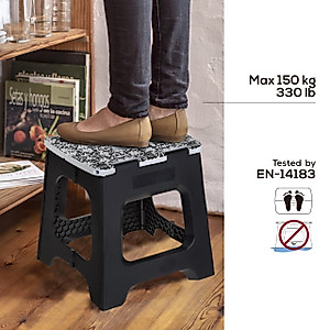 Vigar Compact Step Stool Foldable, 12-1/2-inch Step Stools for Adults up to 330 Pound, Lightweight Stool, Non-Slip Folding Step Stool, Rococco Black