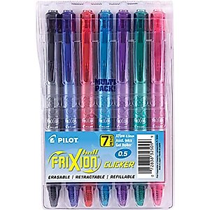 Pilot, FriXion Clicker Erasable Gel Pens, Extra Fine Point 0.5 mm, Pack of 7, Assorted Colors