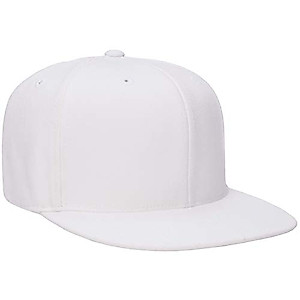 Flexfit Men's 210 Fitted Flat Bill Cap Hat, Small/Medium White