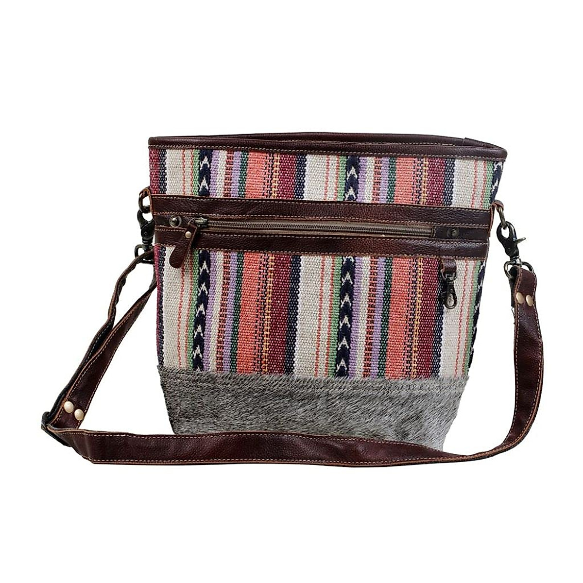 Myra Bag Hues Shoulder Bag Upcycled Cotton & Cowhide Leather S-2865