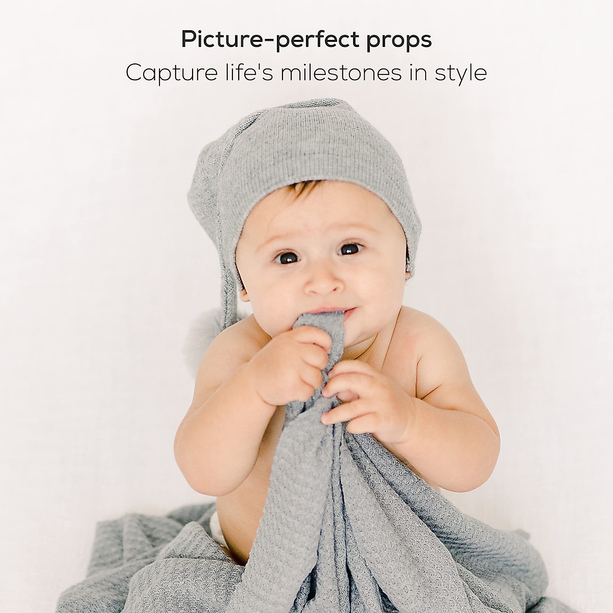 First Landings Cashmere Wool Newborn Hats (2-Pack) Ultra Soft Baby Hats Gift Set - Adorable Long Baby Beanie with Pom Poms - Newborn Photography Props