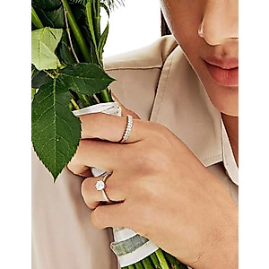 Wedding Band Oval Moissanite Rings: Silver Eternity Ring for Women with Oval Cut Moissanite, Size 5