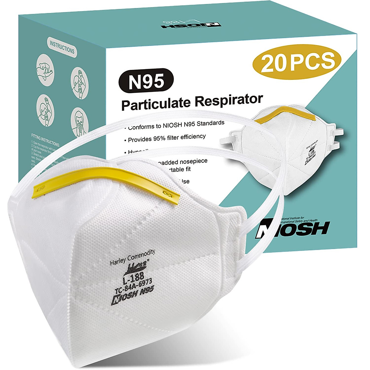N95 Mask NIOSH Approved, 20-Pack Breathable N95 Particulate Respirator, Foldable N95 Masks Universal Fit (Approval Number 84A-6973) Individually Wrapped