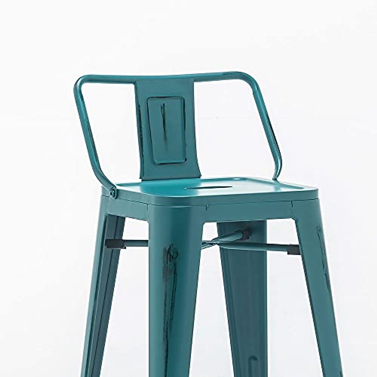 Andeworld Distressed Bar Stools Set of 4 Industrial Counter Stools Metal Barstools with Backrest (30 Inch, Distressed Design Teal)