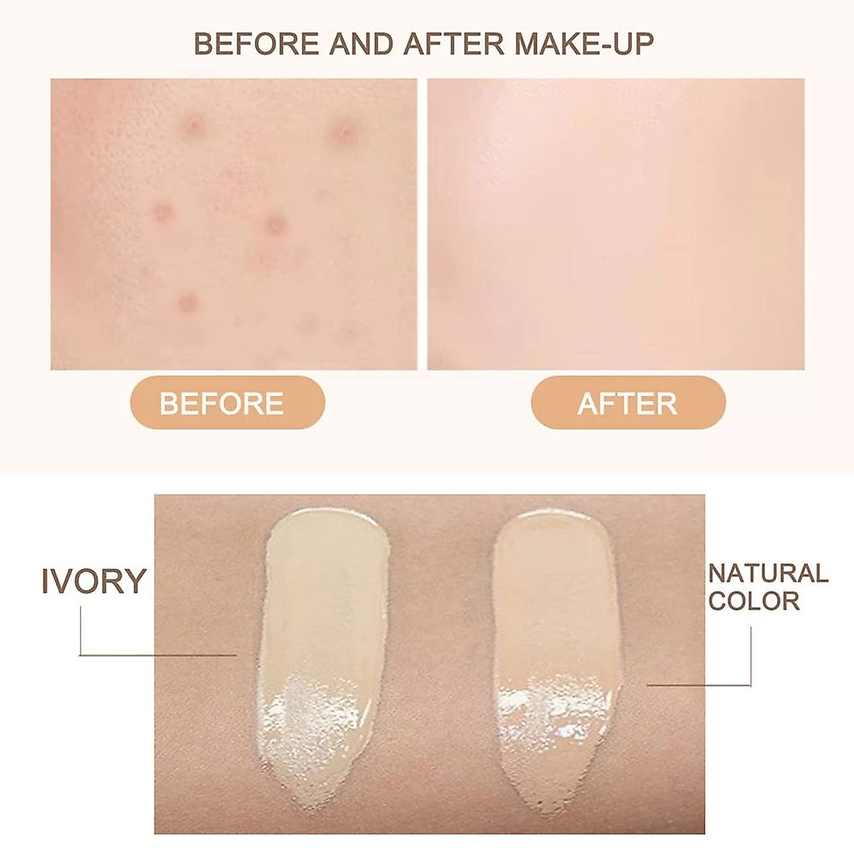 Grospe 2PCS Skin Tone Adjusting CC Cream, Colour Correcting Self Adjusting for Mature Skin, Full-Coverage Foundation, Facial Moisturizing Concealer(Natural+Ivory)