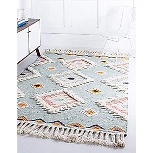 Unique Loom Mesa Collection Geometric, Natural Fibers, Southwestern, Bohemian Area Rug, 3' 3" x 5' 1" Rectangle, Light Aqua/Ivory