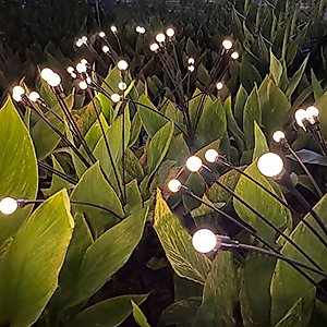 ZIVASA 10LED Starburst Swaying Solar Lights, Firefly Garden Light, Decorative Solar Garden Lights, Outdoor Waterproof Firefly Path Lights for Pathway Yard Patio Landscape, Warm White 2PCS