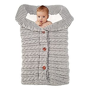 Newborn Baby Swaddle Blanket, Baby Kids Toddler Knit Soft Warm Fleece Blanket Swaddle Sleeping Bag Stroller Unisex Wrap for Boys Girls (Grey)