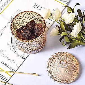 YOUDirect Apothecary Jar, 20 OZ Glass Qtip Holder with Lid, Luxurious Crystal Canister Bathroom Counter Vanity Organizer for Bath Salts/Bombs Cotton Balls/Swabs/Rounds Makeup Sponges (Rose Gold)