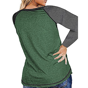 MAYFASEY Women's Plus Size Raglan Long Sleeve Crewneck Sweatshirt Solid Color Shirt Casual Basic Tshirts Loose Baggy Tees Blouse Tunics Green 1X