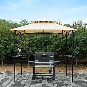 DikaSun Grill Gazebo 8 x 5 Double Tiered Outdoor BBQ Covering Canopy Shade for Patio Barbecue Gazebo Backyard Tent Shelter and 10 Hooks(Sand)