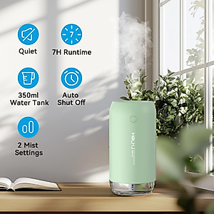 Portable Mini Humidifier, 350ml Quiet Small Cool Mist Humidifiers USB Personal Desktop Humidifier for Bedroom Office Plants Car Baby Nursery with 2 Mist Modes Auto Shut-off (Green)