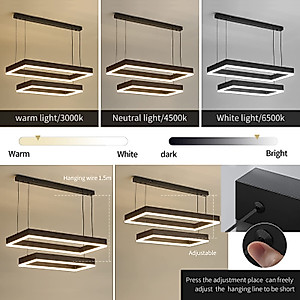 Modern Chandeliers for Living Room, 2-Ring Rectangles Pendant Light Kitchen Island Fixtures, Dimmable LED Chandelier for Dining Room Bedrooms, Black (40CM/60CM)