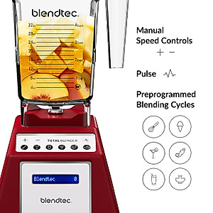 Blendtec Total Classic Original Blender and 75 oz FourSide Blender Jar - Kitchen Blender Bundle - Red