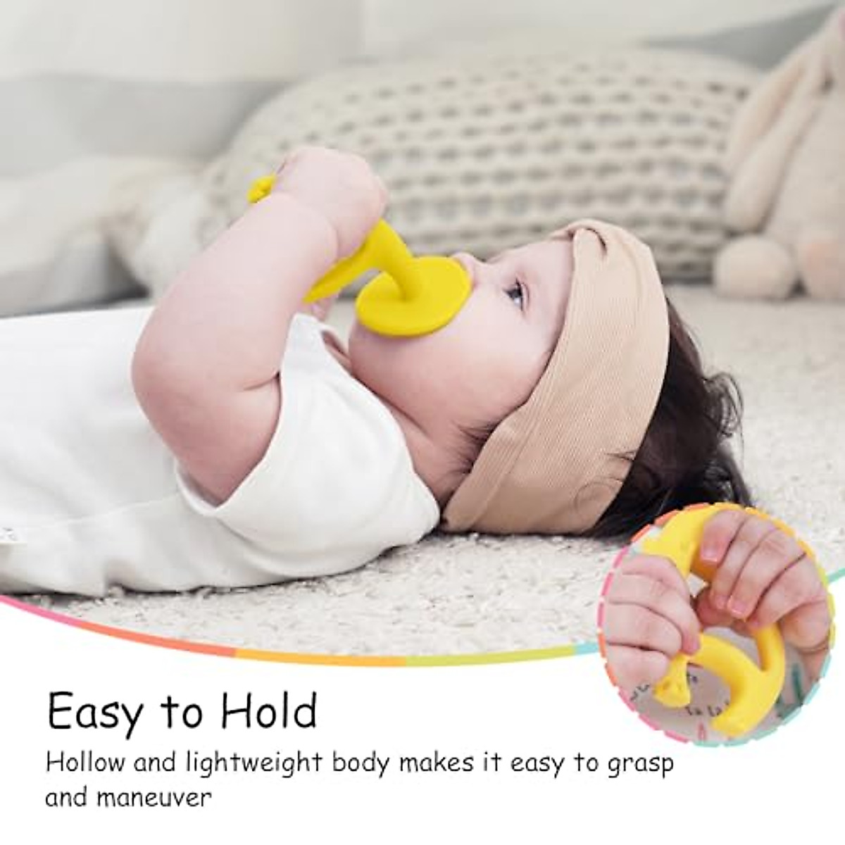 Baby Teething Toys for Babies 3 Months and Up with Attachable Clip, Mombella Elephant Teethers for Infant 3 Month+, Durable Silicone Newborn Soothing Biting Toys for Baby, BPA Free, Yellow