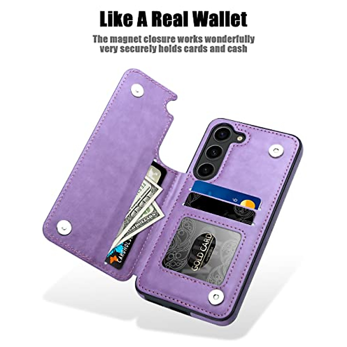MMHUO for Samsung S23 Plus Case with Card Holder,Flower Magnetic Back Flip Case for Samsung Galaxy S23 Plus Wallet Case for Women,Protective Case Phone Case for Samsung Galaxy S23 Plus 5G,Purple