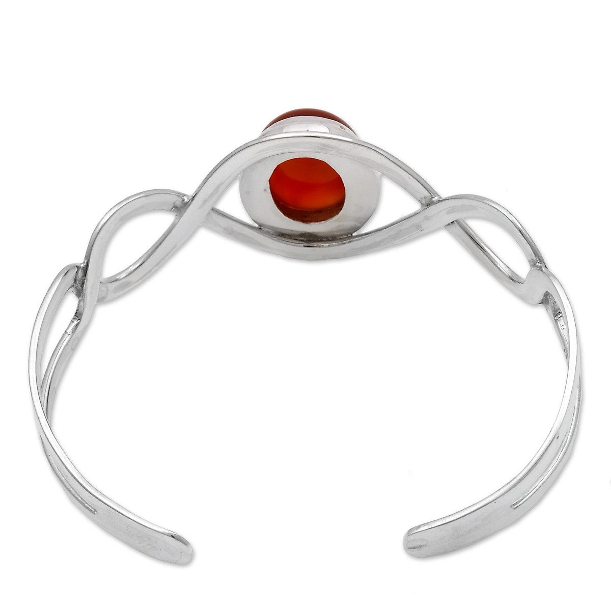 NOVICA Artisan Carnelian Cuff Bracelet and Sterling Silver from Indonesia Red Flame Birthstone [6 in L (end to End) x 1.1 in W] ' Dna in Scarlet'