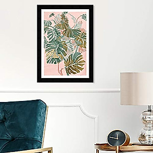 Wynwood Studio Floral Framed Wall Art Prints 'Peach Jungle Tree' Botanicals Home Décor, 13" x 19", Pink, Green