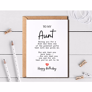 EruditeGifts Birthday Card for Aunt - 5 x 7 Inches - Printed on Smooth, Heavy Cardstock - Blank Inside for Personal Message - Includes Envelope