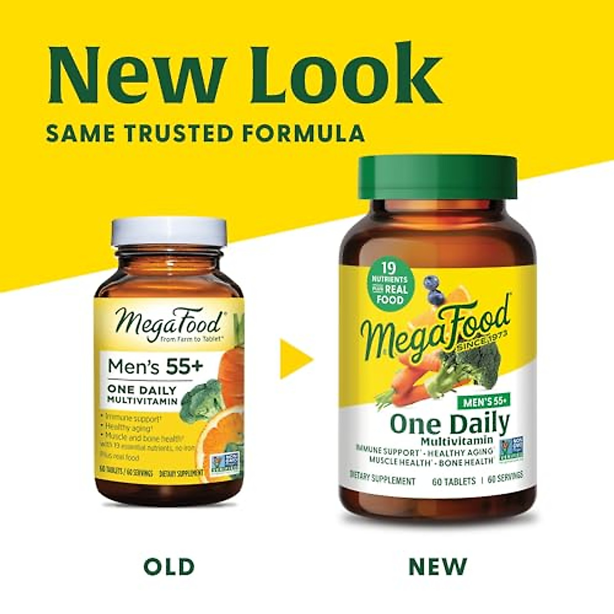 MegaFood Men's 55+ One Daily - Multivitamin for Men with Vitamin B12, Vitamin C, Vitamin D & Zinc - Optimal Aging & Immune Support Supplement - Vegetarian - Made without 9 Food Allergens - 120 Tabs