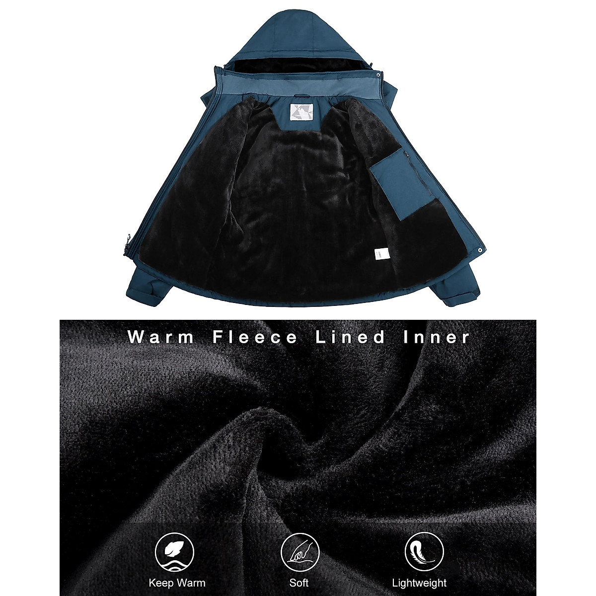 CAMELSPORTS Women's Waterproof Snow Ski Jakcet Fleece Warm Winter Coat Hooded Windproof Insulated Snowboarding Jacket