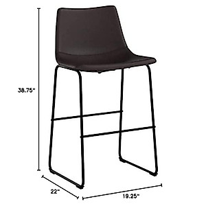 Walker Edison Douglas Urban Industrial Faux Leather Armless Bar Chairs, Set of 2, Brown