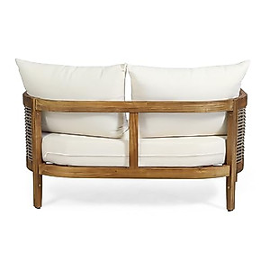 Merax Outdoor Acacia Wood Wicker Conversation Set 2 Seater with Loveseat and Coffetable for Backyard