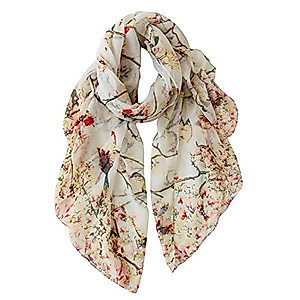 GERINLY Lightweight Scarves and Wraps Birds Florals Scarf for Women Christmas Gift Cardinal Accessories (Beige)