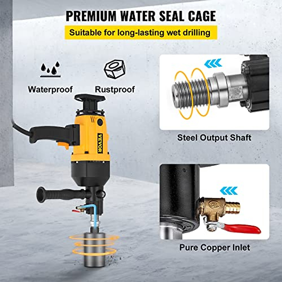 Happybuy Diamond Core Drill, 2180W 6"/160 mm, 1600RPM Variable Speed Core Drill Rig with Portable Case, Handheld Drilling Machine for Hard Stone, Concrete, Marble, Granite, Brick