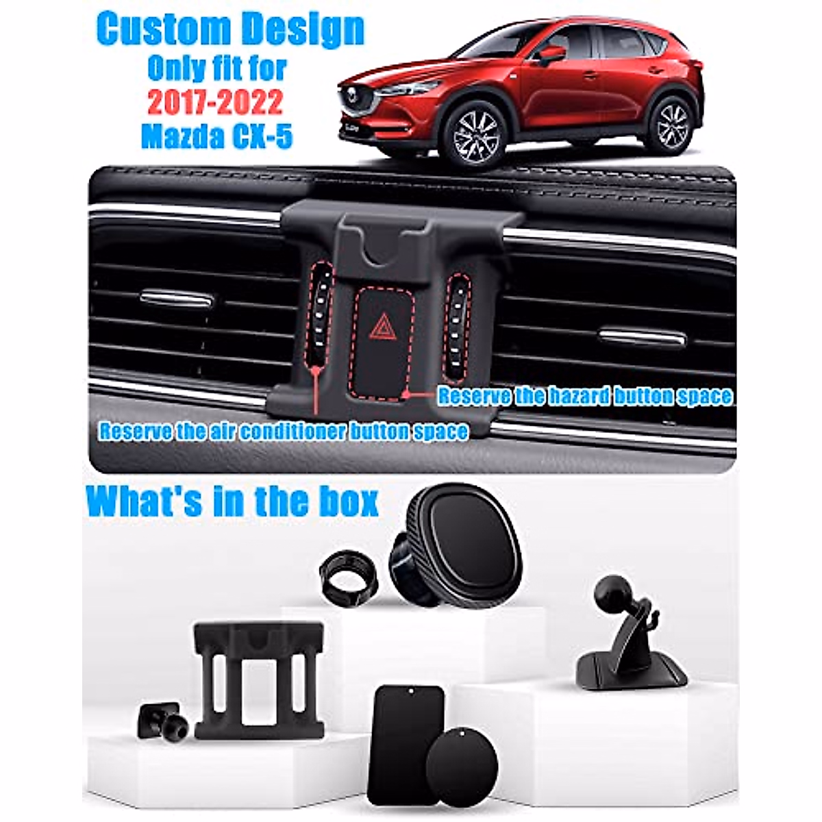 Mengfly Car Phone Holder, Car Air Vent Phone Stand Mount, for Mazda CX-5 2023 2022 2021 2020 2019 2018 2017, Auto Dashboard Magnetic Navigation Bracket, for iPhone, Samsung and All Smartphone