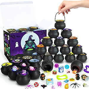 Mulbozy 162 PCS Halloween Party Favors for Trick or Treats, 18 Pack Prefilled Small Plastic Witch Cauldron, Halloween Party Decor, Halloween Party Favors Prizes for School Classroom