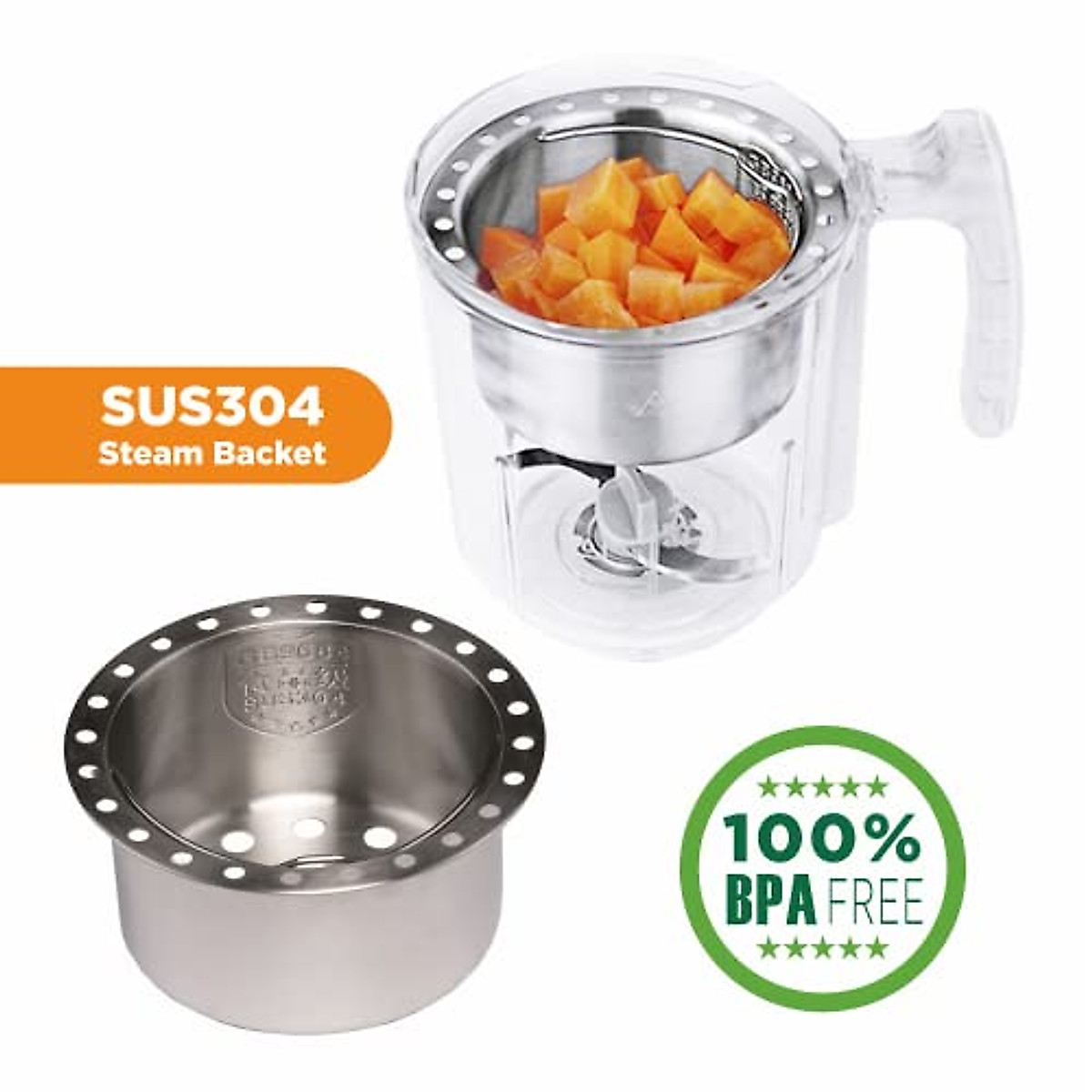 Baby Food Maker & Steamer All in 1 Processor for Toddlers-Steam, Blend, Chop, Sterilizer, Puree, Warm Milk, 8 Oz Stirring Cup, Timer, Auto Shut-Off, 120V, Homemade Food, white, Small, 35 Oz