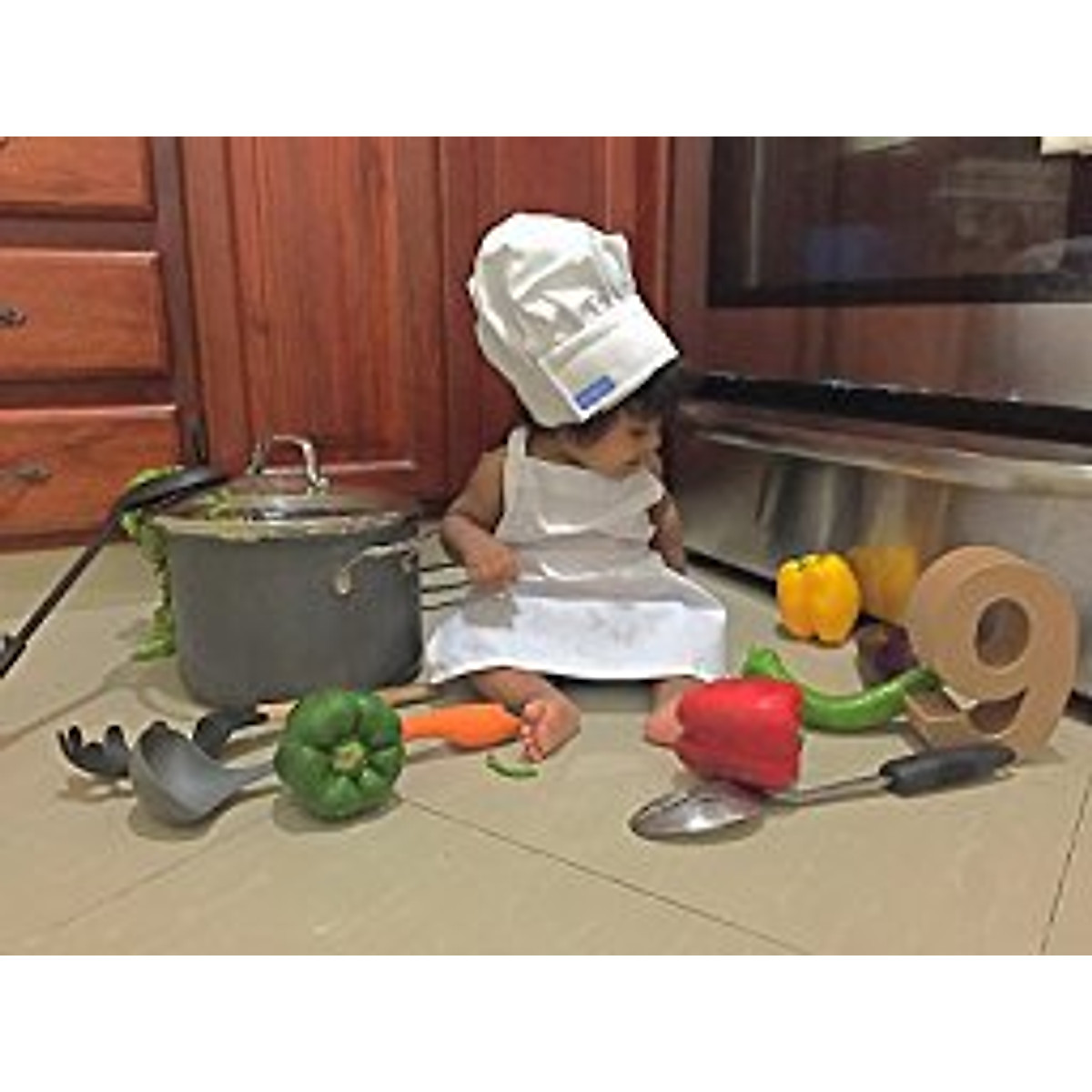 CHEFSKIN Baby Toddler Chef Set Includes Apron and Hat White Set