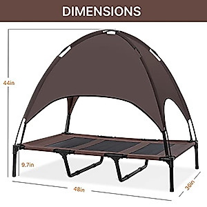 Heeyoo 48 Inches Extra Large Elevated Dog Bed with Canopy, Portable Indoor Outdoor Pet Cot with Removable Canopy Shade Tent for Dogs and Cats, Brown