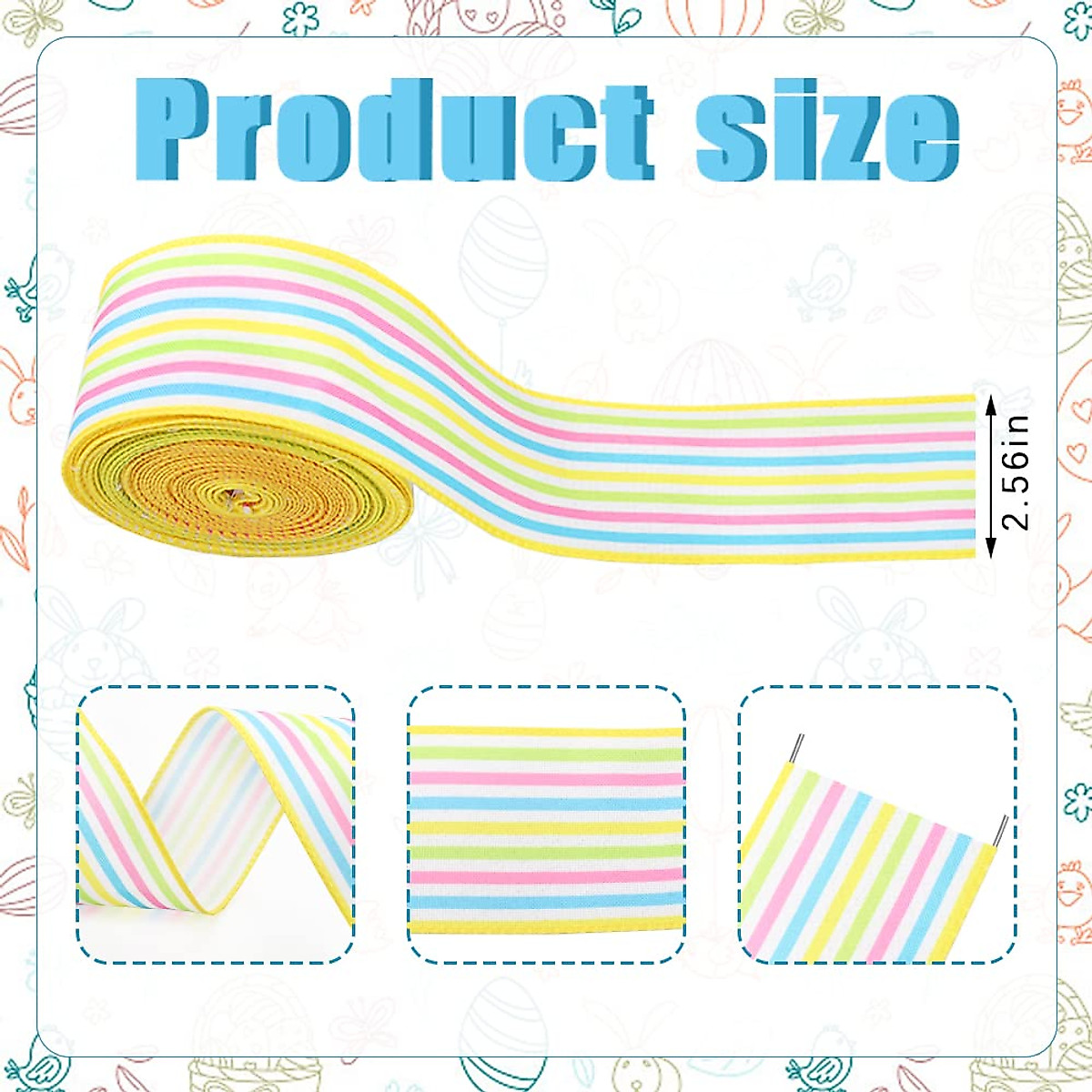 Hying Birthday Ribbons for Wreath Bows Wrapping Gifts, Blue Yellow Pink Easter Wired Ribbons for Gift Wrapping Rainbow Birthday Party Decoration DIY Crafts, 2.48" X 10 Yards Rainbow Wired Ribbon