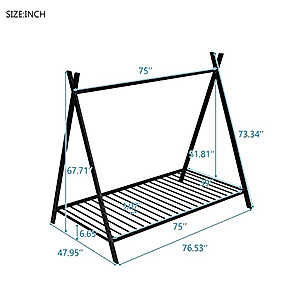 Cute Twin Bed Frame, Twin Metal Bed Frames Black Platform Bed Frame Metal Floor Play House Bed with Slat 75 Inch