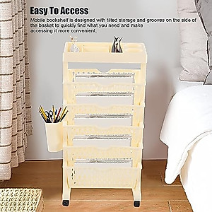 Diydeg 6 Tier Movable Bookshelf Cart, Book Rack Bookcase Book Cart with Wheels and Basket, Utility Organizer Utility Cart Storage Trolley for Office File, Living Room, Home Kitchen