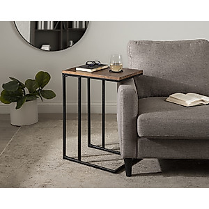 Kate and Laurel Lockridge Modern C-Shape End Decorative Minimalist Accent Table for Storage and Display, 19 x 12 x 27, Walnut Brown and Black